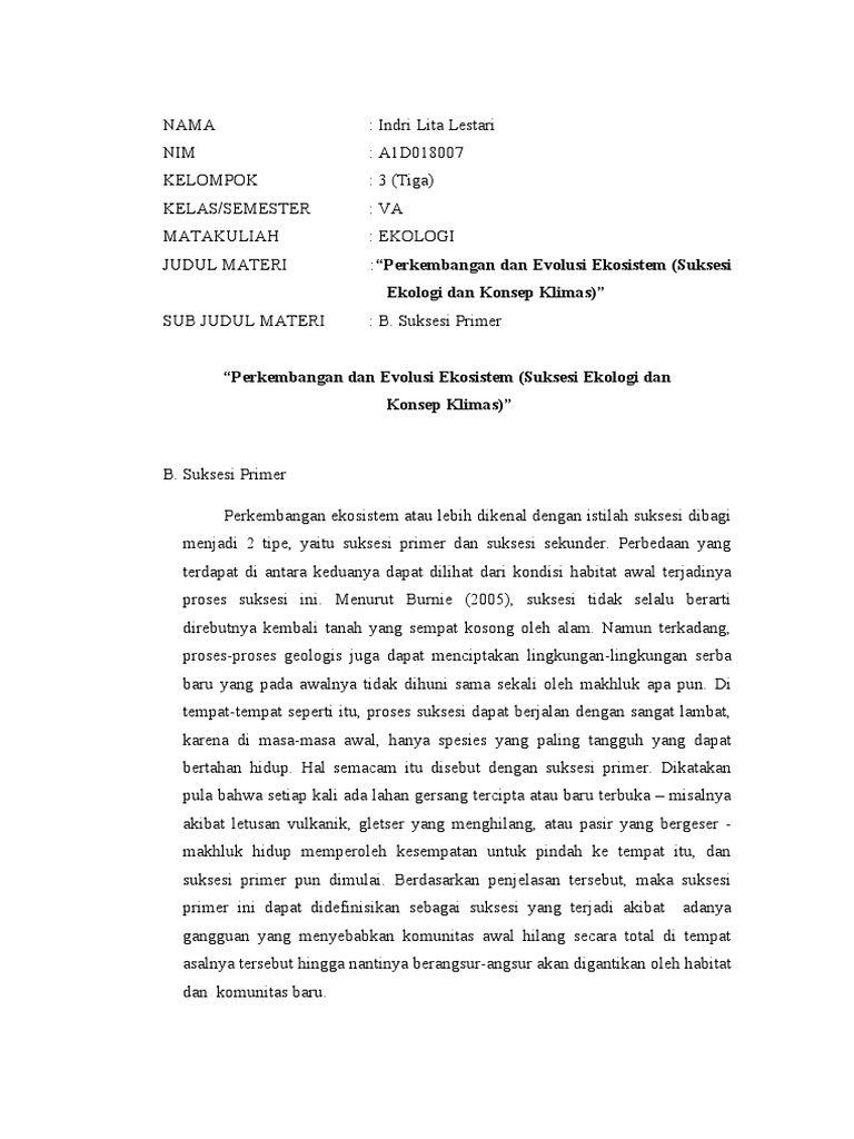A1D018007 - Indri Lita Lestari - Studi Literatur Suksesi Primer | PDF
