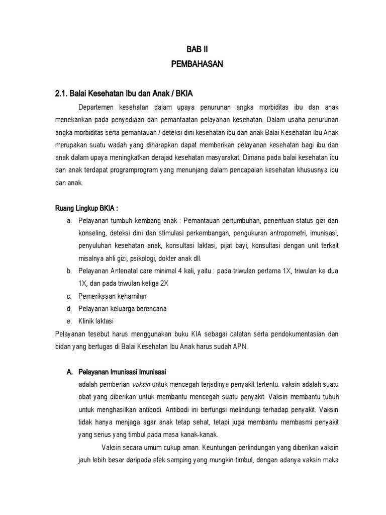 Pelayanan di Balai Kesehatan Ibu Anak | PDF