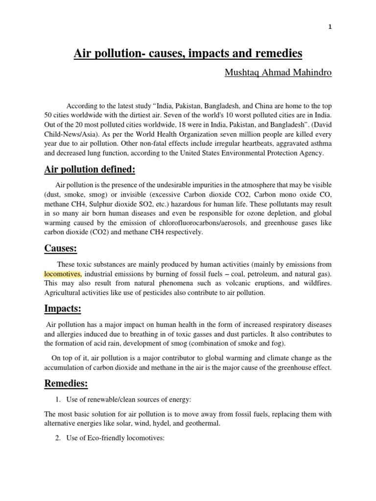 Air Pollution Causes Effects and Remedies | Download Free PDF | Smog ...