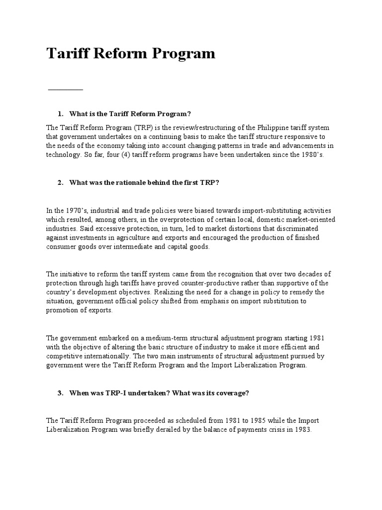 Philippine Tariff Reform Program Guide | PDF | Structural Adjustment ...
