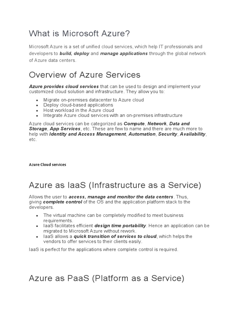 What Is Microsoft Azure?: Overview of Azure Services | PDF | Cloud ...