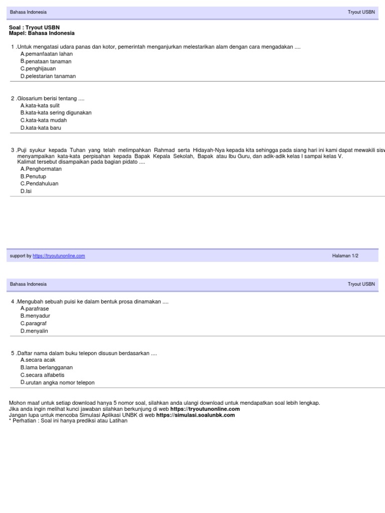 SOAL-Tryout USBN Bahasa Indonesia | PDF | Seni & Disiplin Bahasa