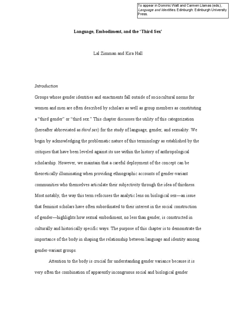 Language, Embodiment, and The Third Sex' | PDF | Gender | Gender Studies