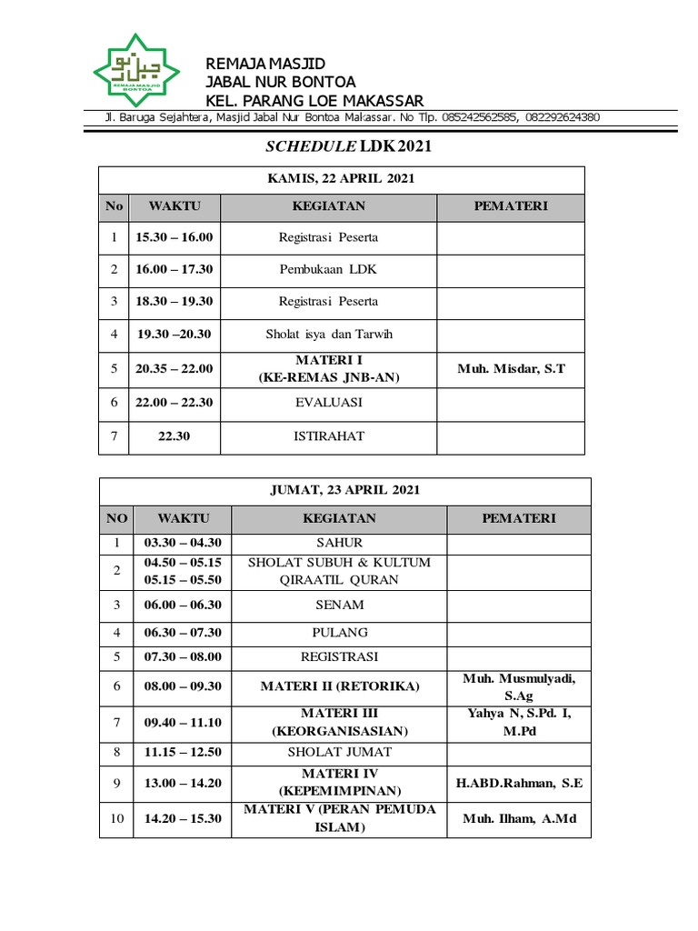 Rundown Acara LDK 2021 | PDF