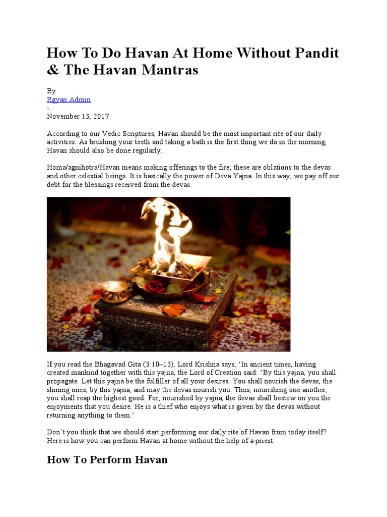 How To Do Havan at Home Without Pandit & The Havan Mantras | PDF