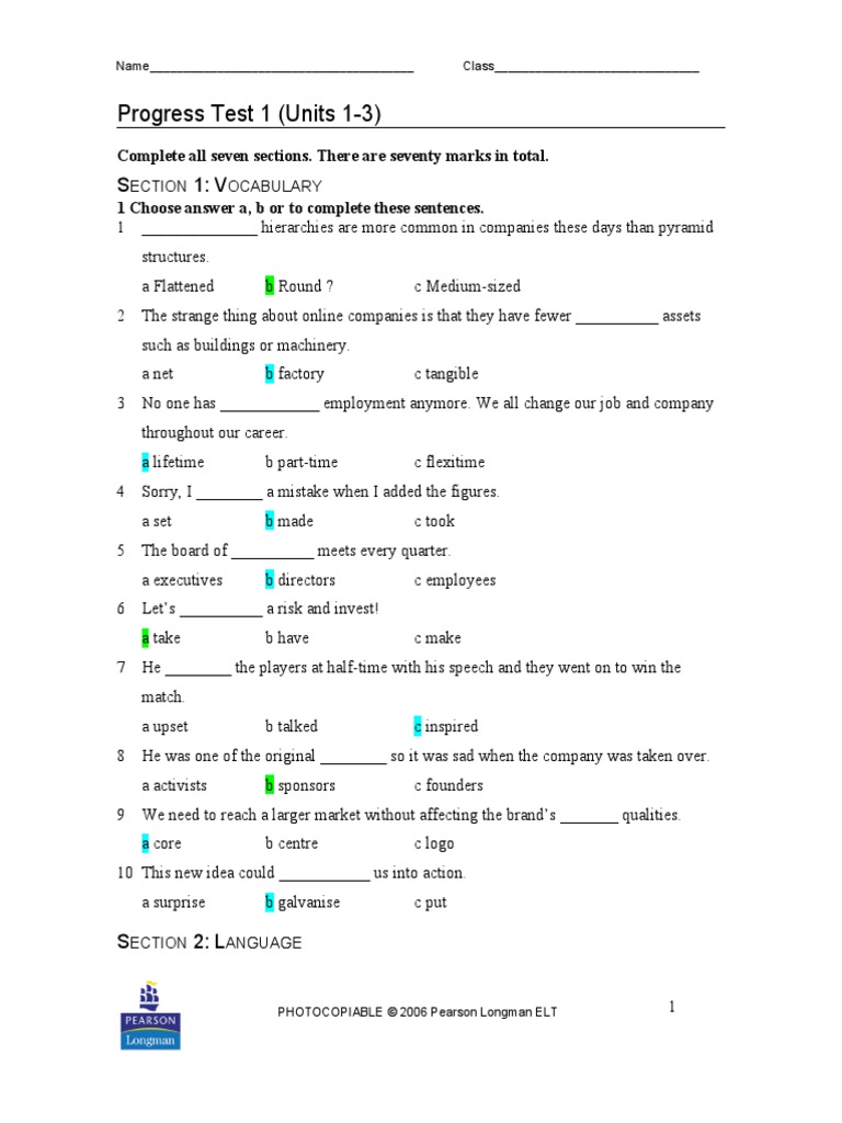 Progress Test 1 (Units 1-3) | Download Free PDF | Economies | Business