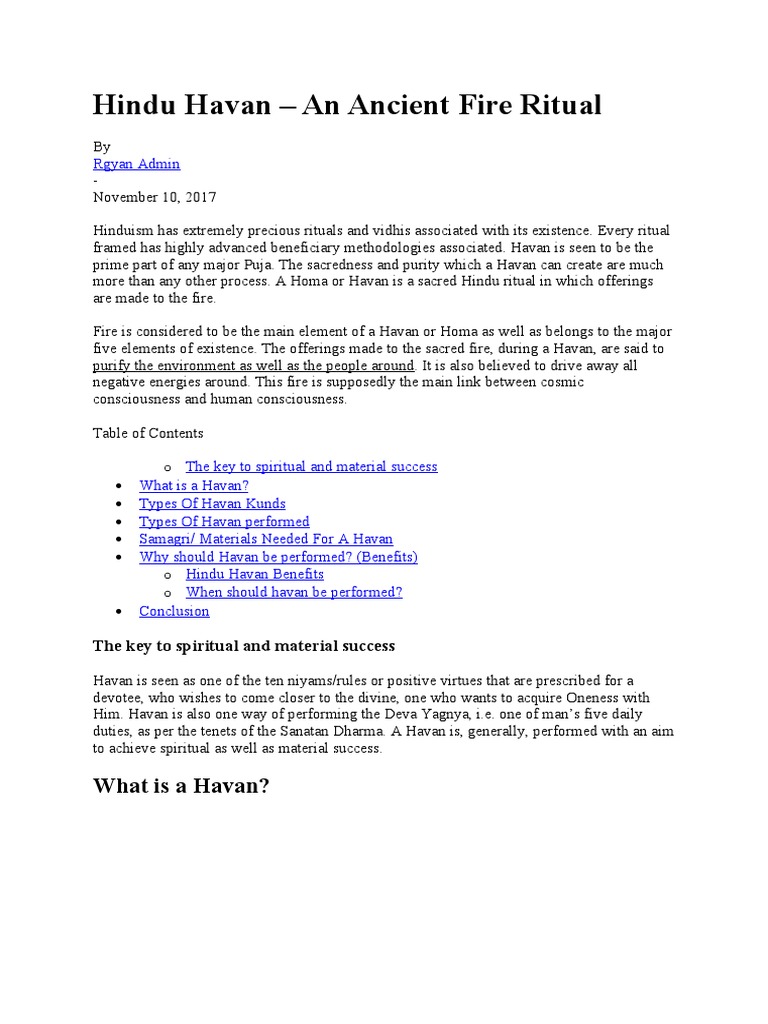 Hindu Havan - An Ancient Fire Ritual: What Is A Havan? | PDF | Hindu ...