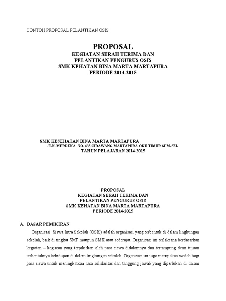 Contoh Proposal Pelantikan Osis | PDF