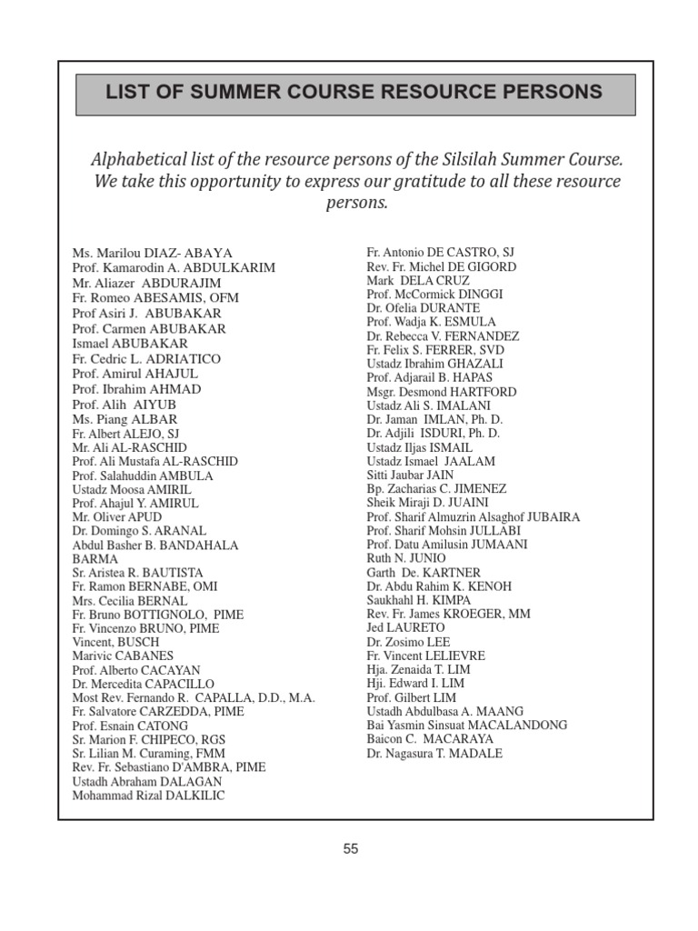 List of Summer Course Resource Persons | PDF | Home & Garden | Wellness