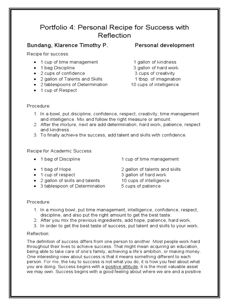 Portfolio 4: Personal Recipe For Success With Reflection: Bundang ...