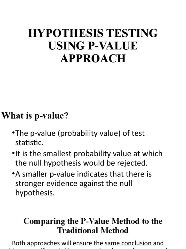 Hypothesis Testing Using P-Value Approach | PDF | P Value | Statistical ...