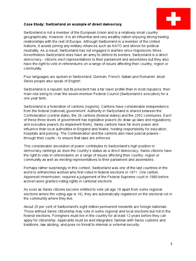 Case Study - Swiss Political System | PDF | Switzerland | Democracy