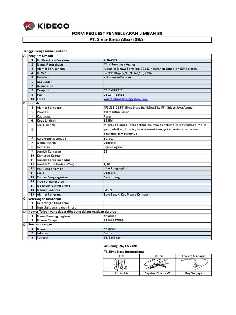 Manifest LB3 Oli Bekas 26-12-2020 | PDF