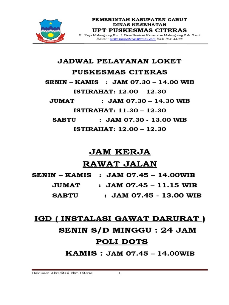 Jadwal Pelayanan Puskesmas Pdf