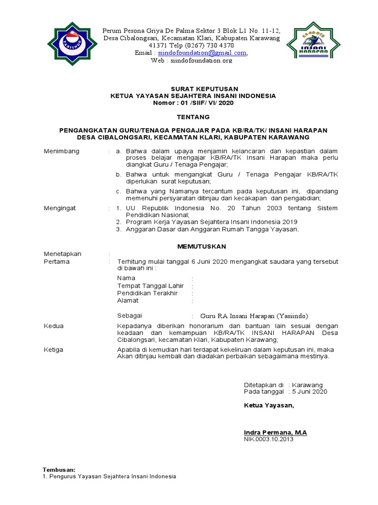 SK Pengangkatan Ibu Imas | PDF