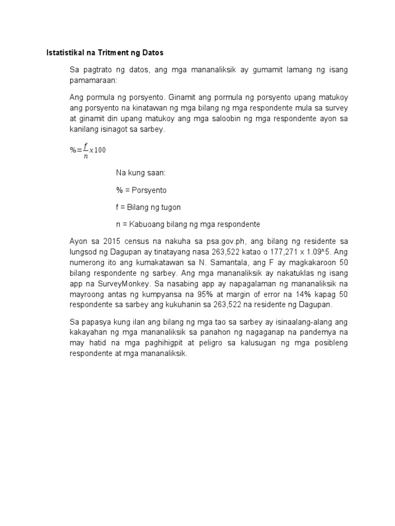 Istatistikal Na Tritment NG Datos | PDF
