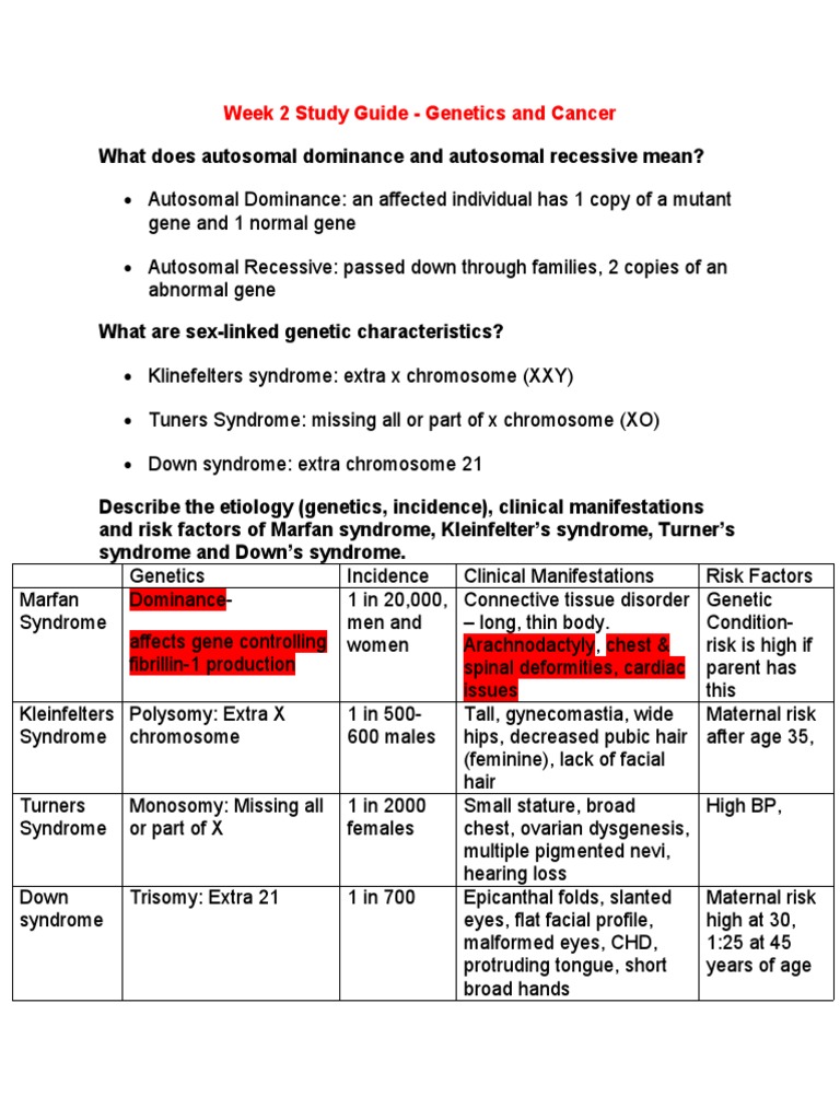 Week 2 Study Guide | PDF | Metastasis | Cancer