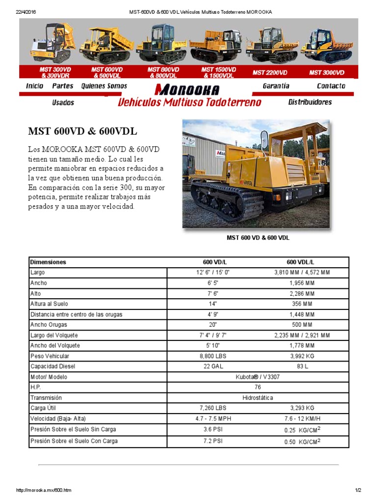 MST-600VD & 600 VDL Vehículos Multiuso Todoterreno MOROOKA | PDF ...