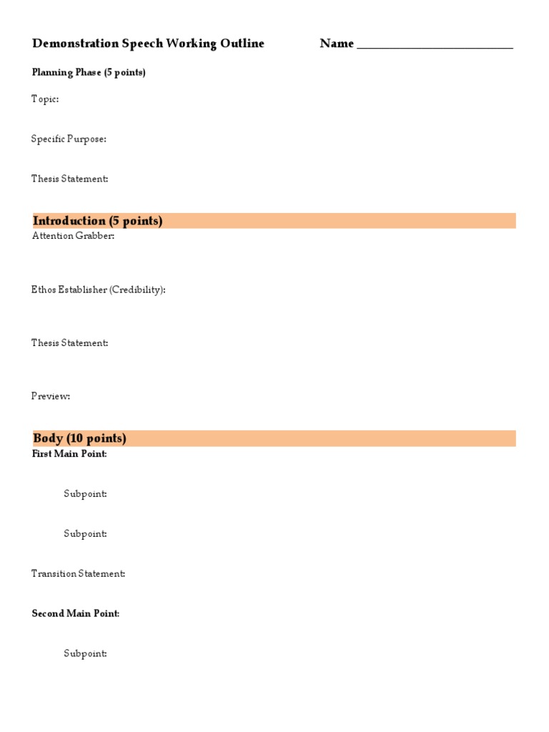 Demonstration Speech Outline | PDF