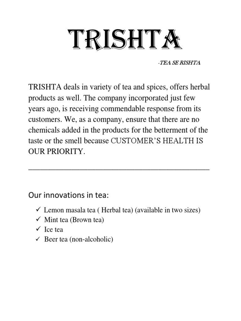 Trishta: Our Innovations in Tea | PDF | Tea | Drink