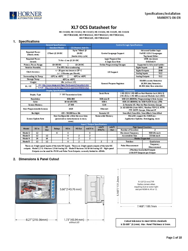 XL7 OCS Datasheet For: 1. Specifications | PDF | Direct Current | Logic ...