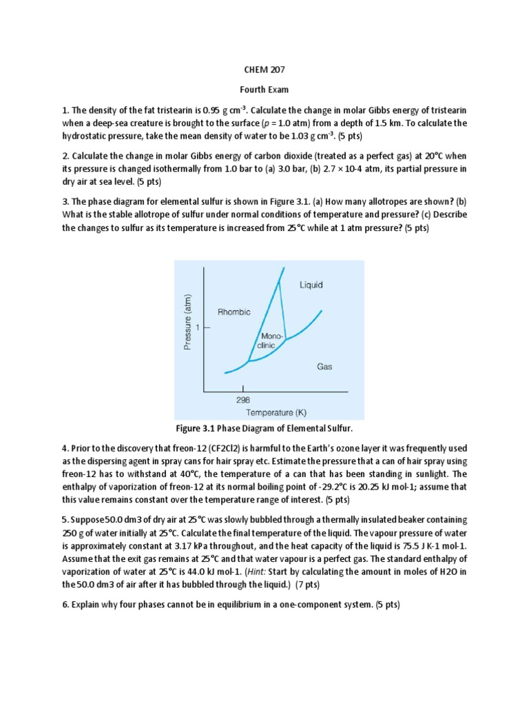 Physical Chemistry Questions | PDF | Phase (Matter) | Pressure