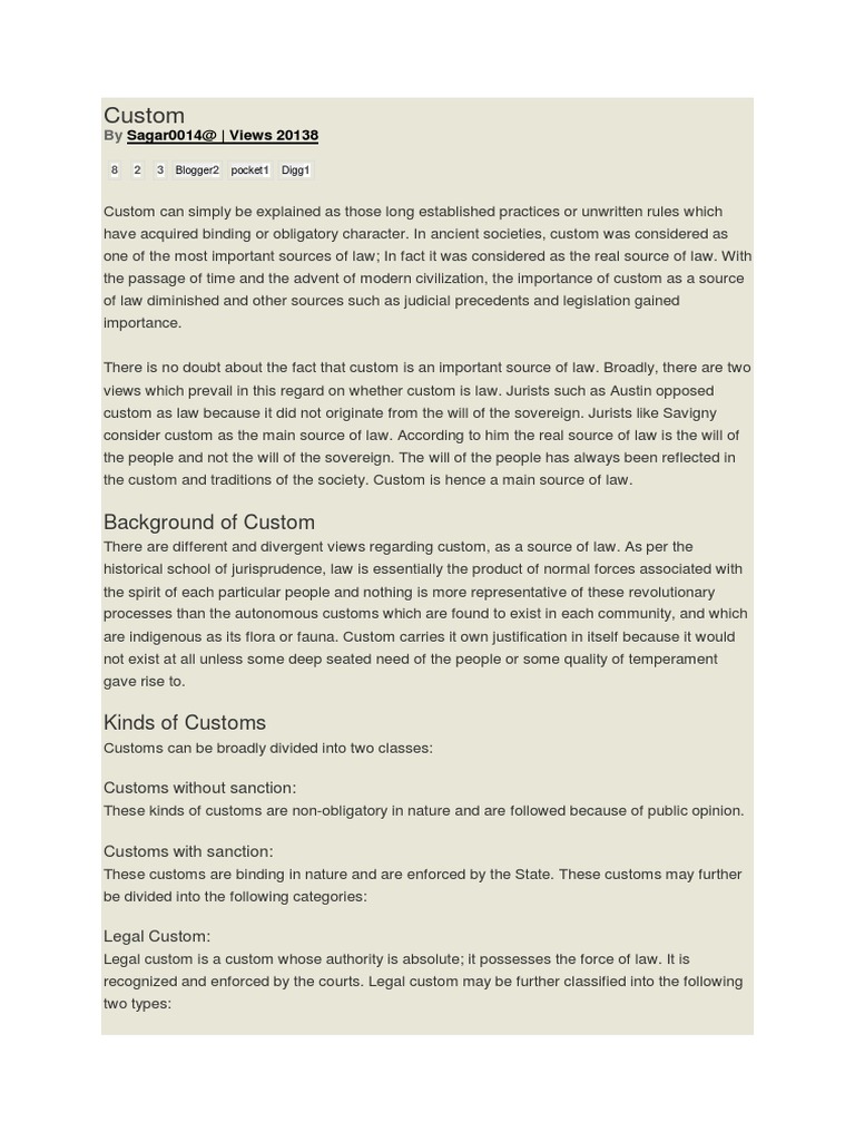 CUSTOM in Law | PDF | Sources Of Law | Jurisprudence