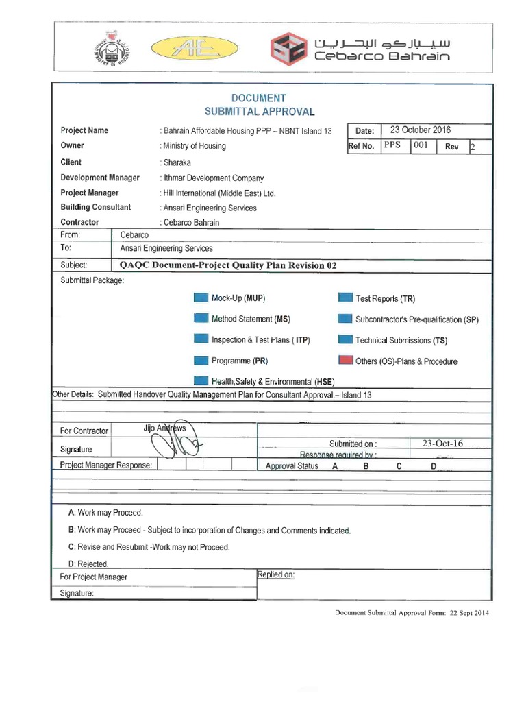 QAQC Document-Project Quality Plan Cebarco | PDF