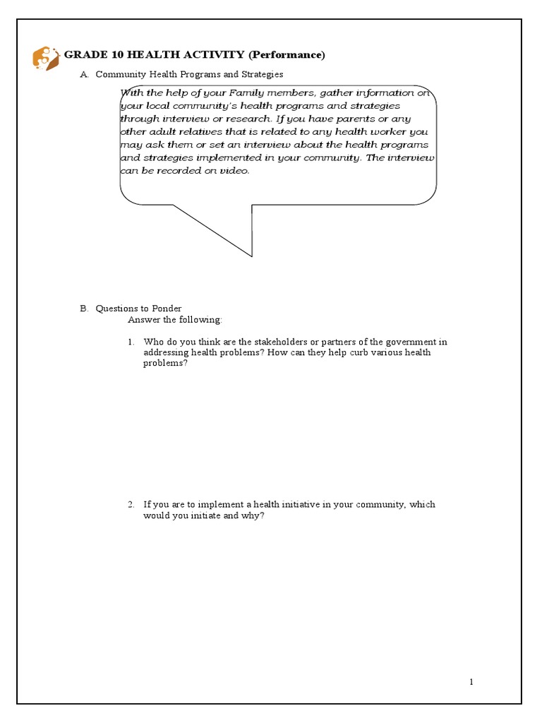 Grade 10 Health (Performance Output) | PDF | Self-Improvement