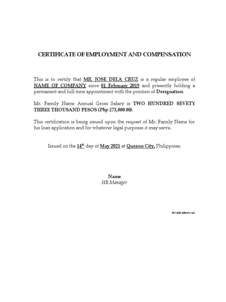 Certificate of Employment and Compensation | PDF