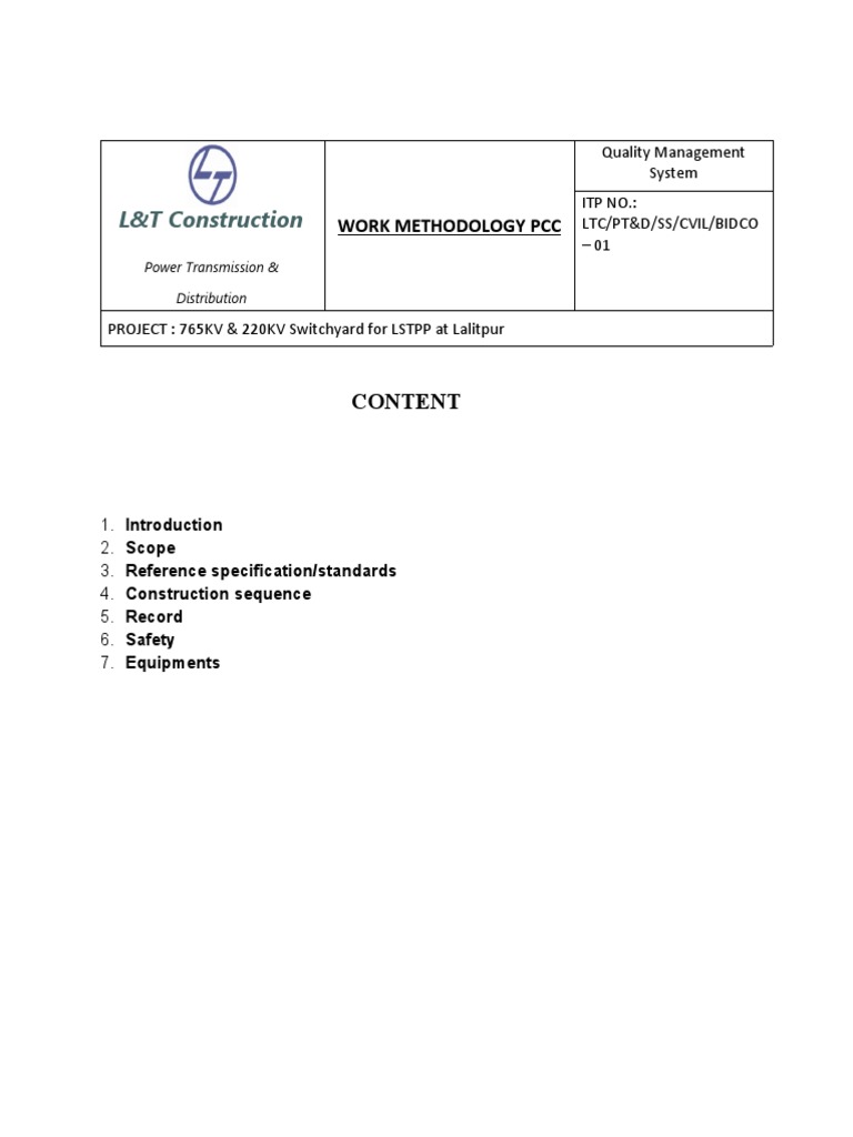 Work Methodology PCC | PDF | Specification (Technical Standard) | Concrete