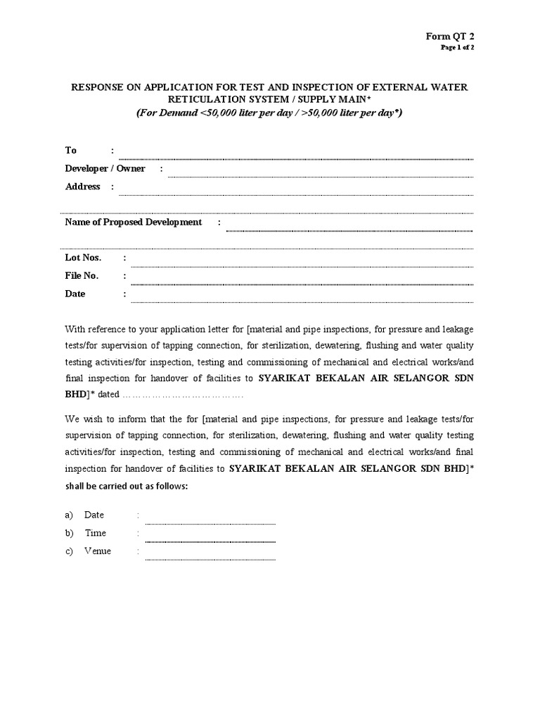 Form QT 2 Standard Response | PDF | Water | Nature