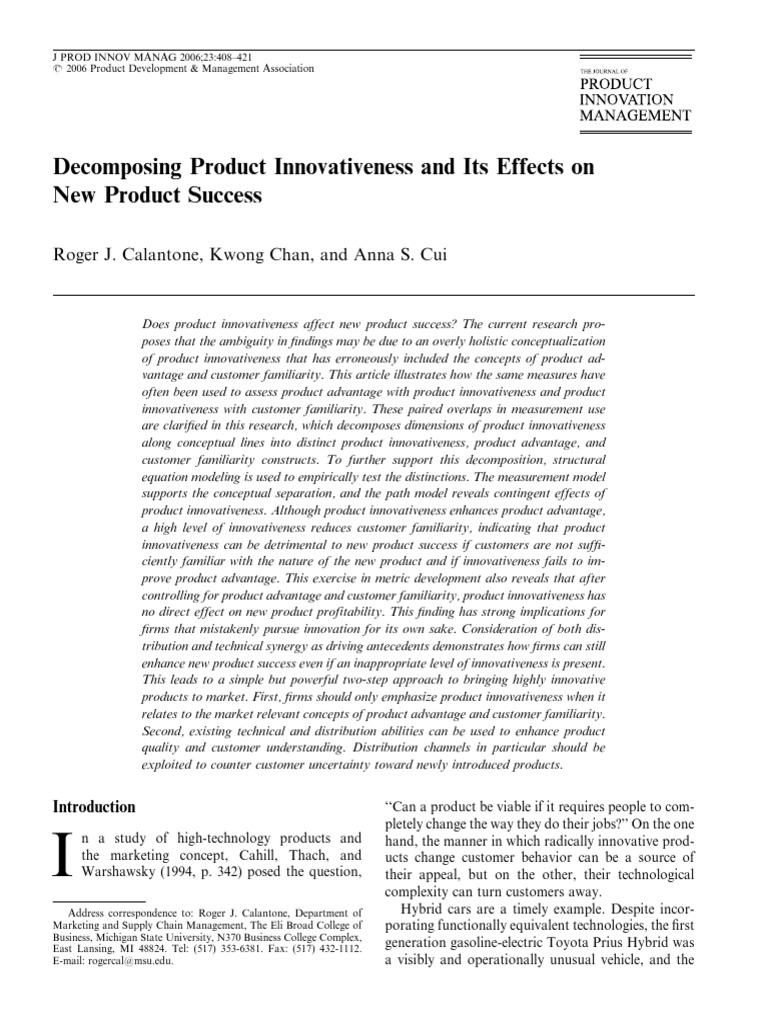 Decomposing Product Innovativeness and Its Effects OnNew Product ...