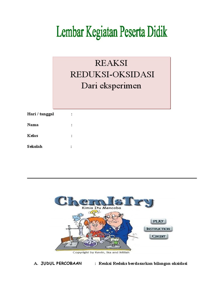 LKPD Reaksi Redoks Eksperimen | PDF | Metode & Bahan Ajar | Sains & Matematika