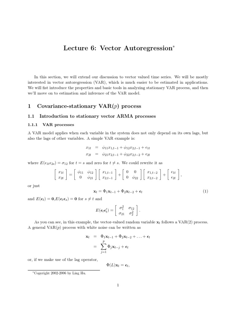 Note6 Multivariate Time Series | PDF | Vector Autoregression ...