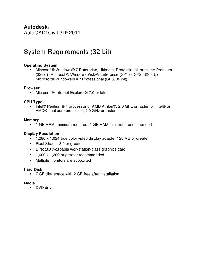 AutoCad Civil 3D (2011) - System Requirements | PDF | 64 Bit Computing | Microsoft Windows