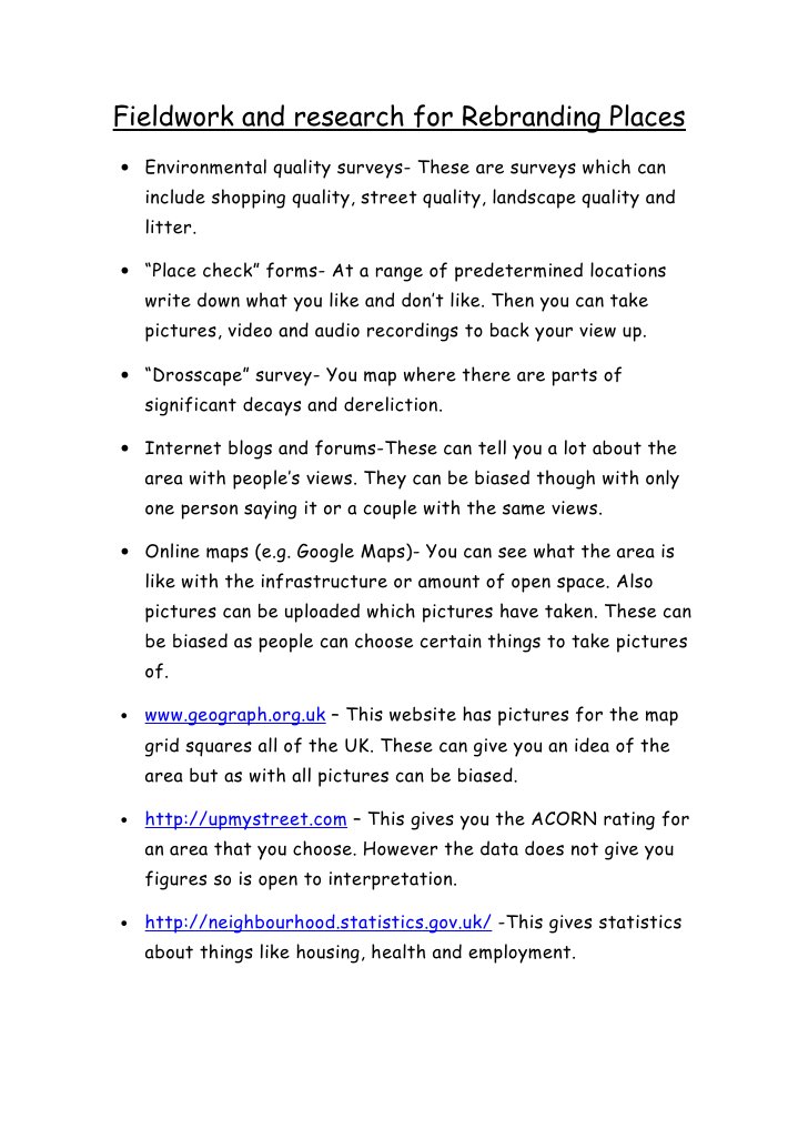 Fieldwork and Research For Rebranding Places | PDF | Survey Methodology ...