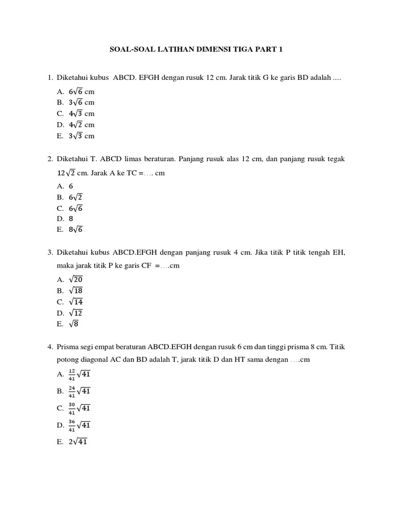 Soal Latihan Dimensi 3 Part 1 | PDF | Griya & Taman
