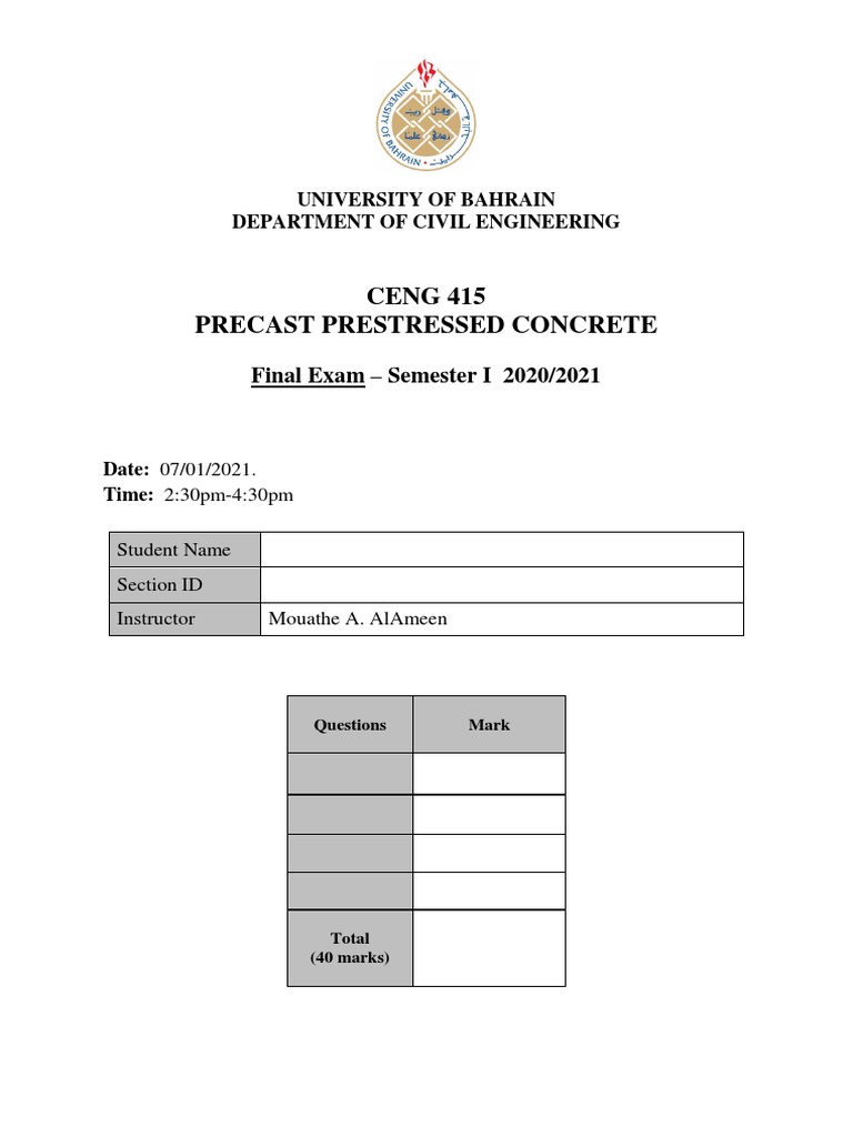 CENG415 - Final Exam Cover Page | PDF