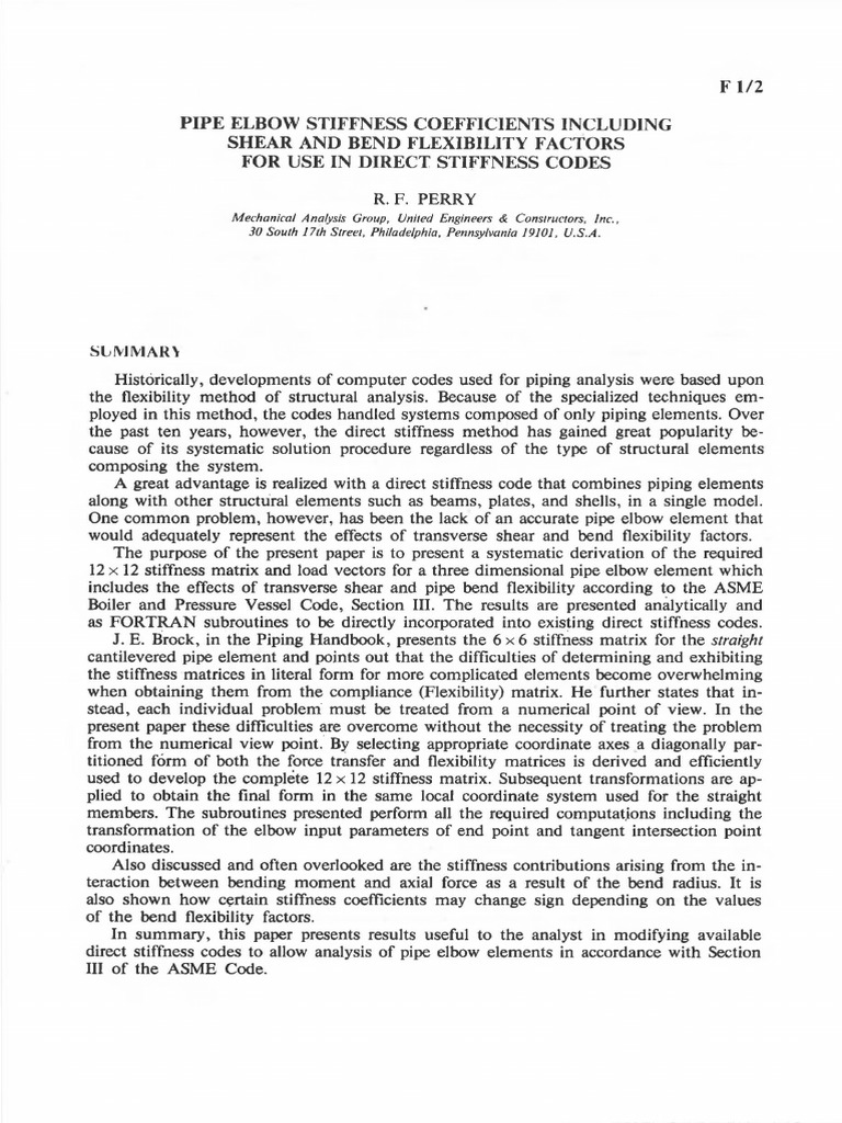 Pipe Elbow Stiffness Coefficients Including Shear and Bend Flexibility ...