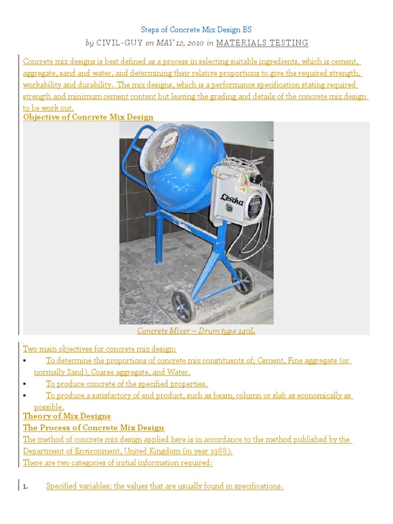 Concrete Mix Design Steps and Process | PDF | Concrete | Cement
