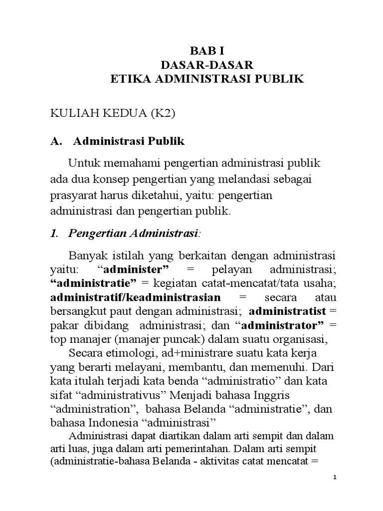 Bab I Dasar-Dasar Etika Administrasi Publik | PDF