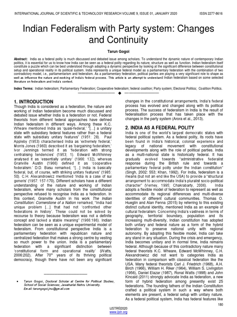 Polity Indian Federalism With Party System Changes and Continuity | PDF ...