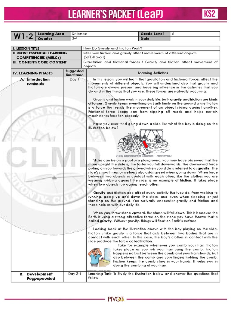 LeaP Science G6 Weeks1 2 Q3 | PDF | Friction | Gravity