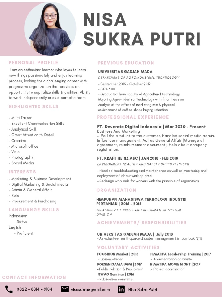 Nisa Sukra Putri Resume - Newest | PDF | Human Nature | Business