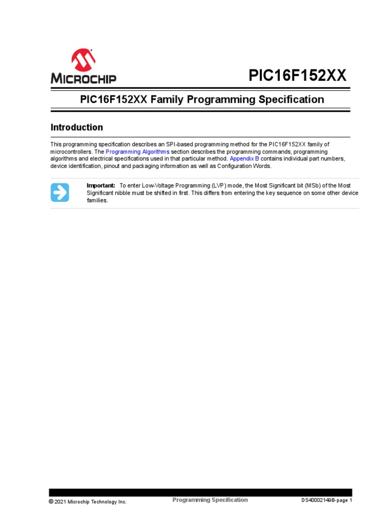 PIC16F152XX Family Programming Specification | PDF | Flash Memory | Input/Output