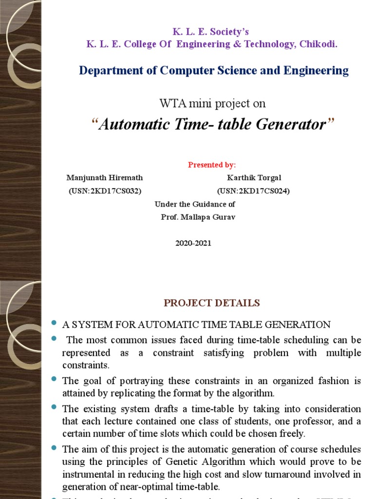 Automatic Time-Table Generator: Department of Computer Science and Engineering | PDF