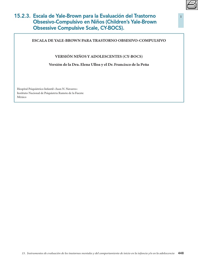 Escala de Yale Rown para La Evaluacion Del Trastorno Obsesivo Compulsivo en Niños | PDF ...