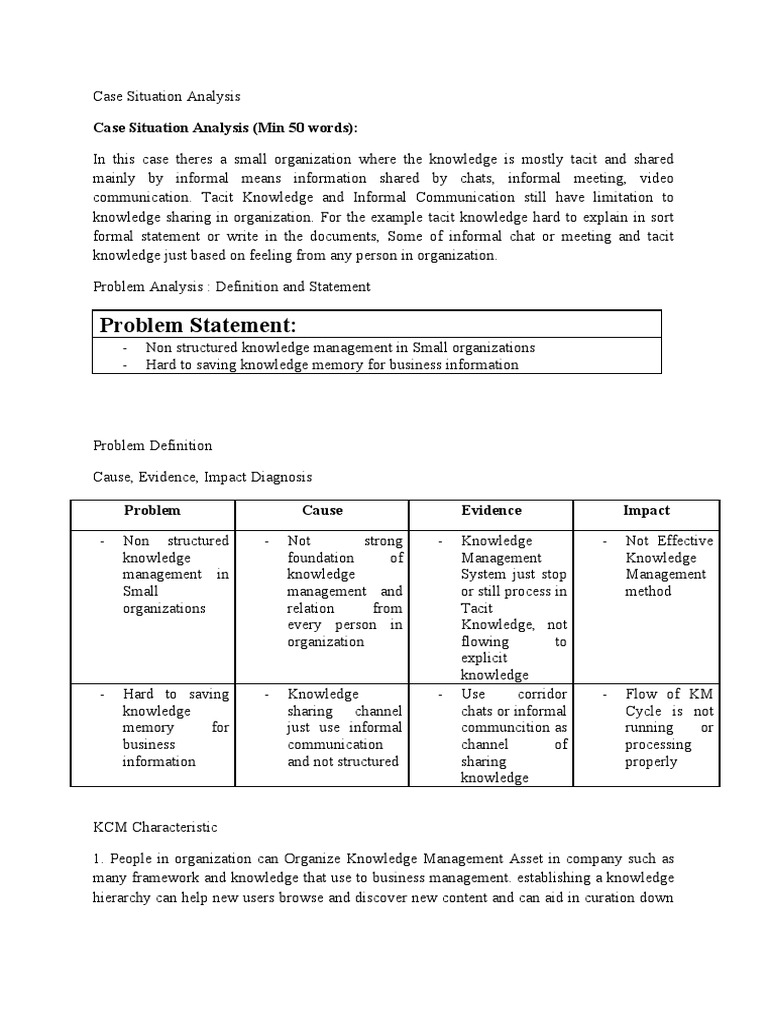 Problem Statement:: Case Situation Analysis (Min 50 Words) | PDF ...