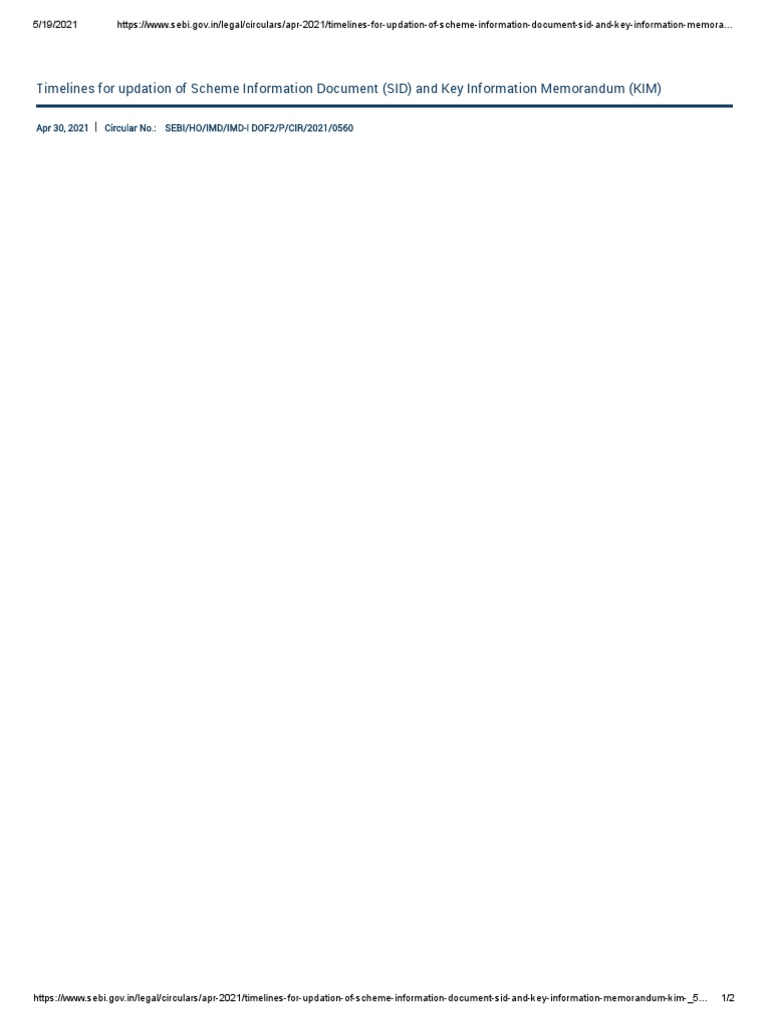 Timelines For Updation of Scheme Information Document Sid and Key ...